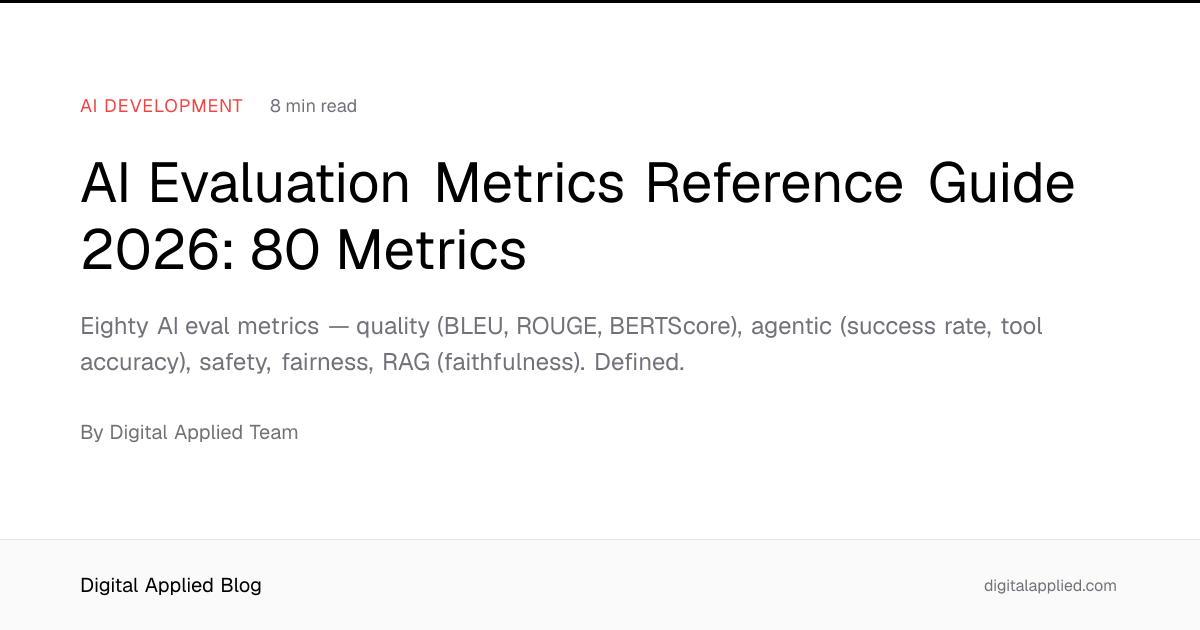 AI Evaluation Metrics Reference Guide 2026: 80 Metrics