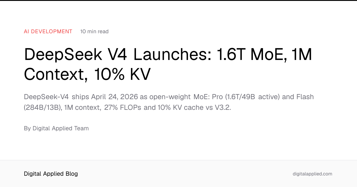 DeepSeek V4 Launches: 1.6T MoE, 1M Context, 10% KV
