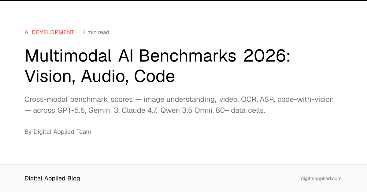 Multimodal AI Benchmarks 2026: Vision, Audio, Code